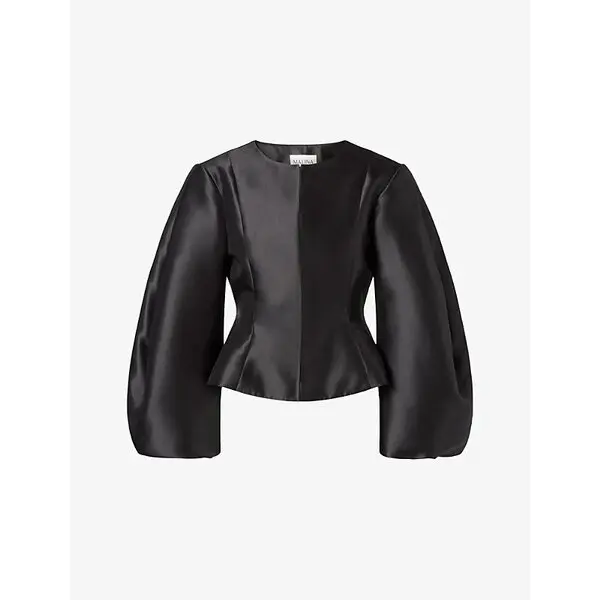 MALINA Vendela Balloon-sleeve Satin Blouse - Black