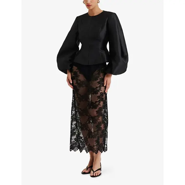 MALINA Vendela Balloon-sleeve Satin Blouse - Black