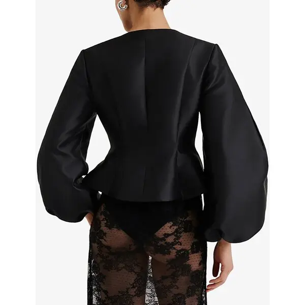 MALINA Vendela Balloon-sleeve Satin Blouse - Black