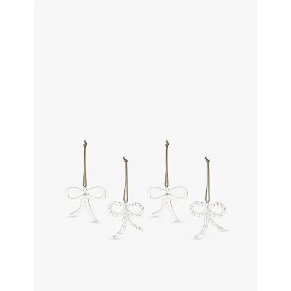 THE WHITE COMPANY Bow Glass Christmas Decorations Set Of Four - Clear