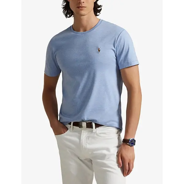 Polo Ralph Lauren Logo-embroidered Custom Slim-fit Cotton-jersey T-shirt - Blue Htr
