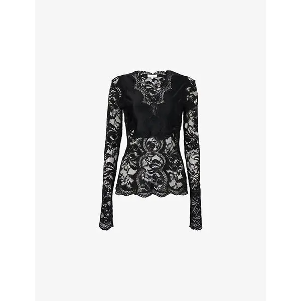 Rabanne Lace-embroidered Long-sleeve Stretch-woven Top