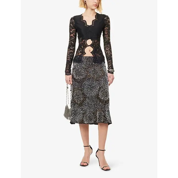 Rabanne Lace-embroidered Long-sleeve Stretch-woven Top