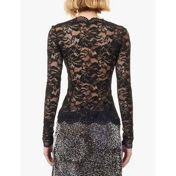 Rabanne Lace-embroidered Long-sleeve Stretch-woven Top