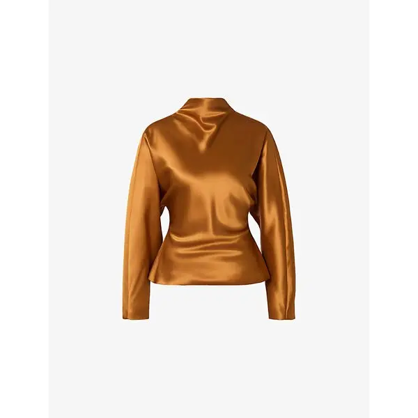 MALINA Zora Barrel-sleeve Satin Blouse
