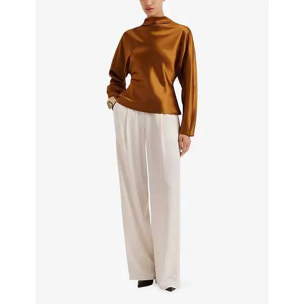 MALINA Zora Barrel-sleeve Satin Blouse
