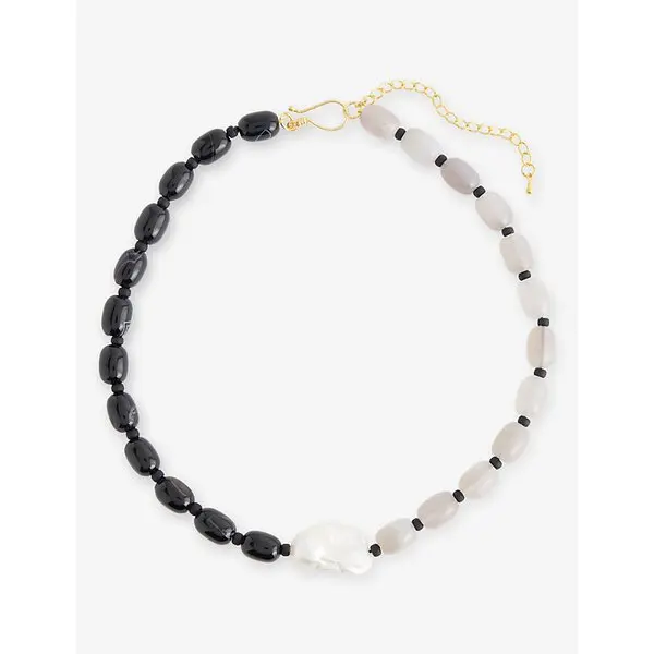 A SINNER IN PEARLS Centre Point Pearl, Agate, And Onyx Necklace - Black Grey White