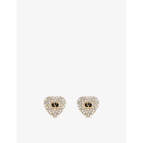 Valentino Garavani Heart V-logo Crystal Earrings - Oro/nero/crystal