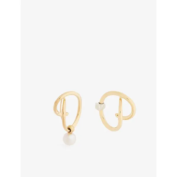 PLOW Wave Pierces Sterling Silver And Pearl Hoop Earrings - Gold