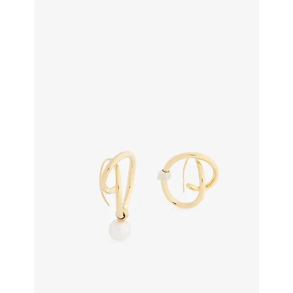 PLOW Wave Pierces Sterling Silver And Pearl Hoop Earrings