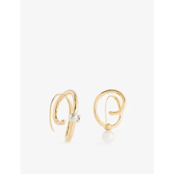 PLOW Wave Pierces Sterling Silver And Pearl Hoop Earrings