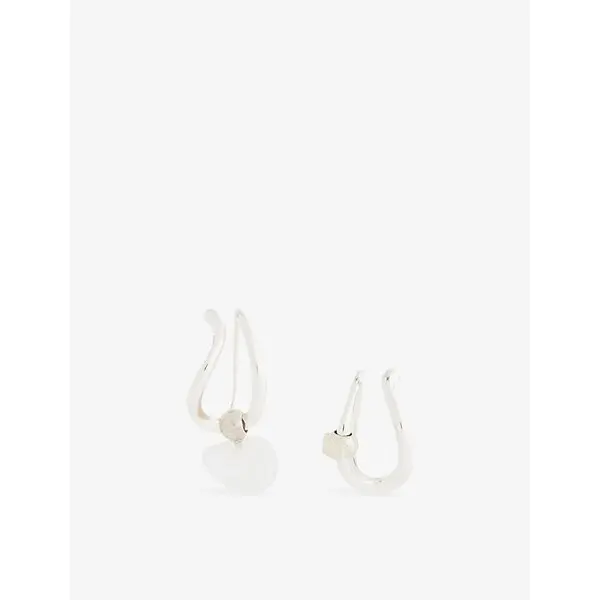 PLOW Wave Pierces Sterling And Moonstone Hoop Earrings - Silver