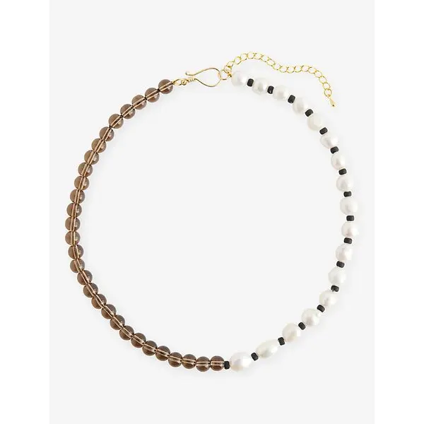 A SINNER IN PEARLS Freshwater Pearl, Seed Bead, And Smokey Quartz Necklace - Brown, White, Black