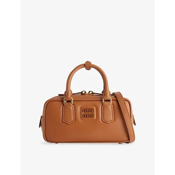 Miu Miu Arcadie Leather Top Handle Bag - Cognac