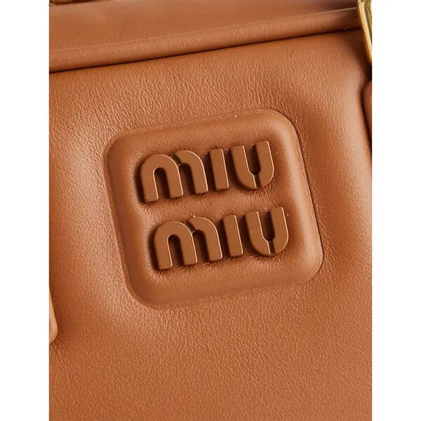 Miu Miu Arcadie Leather Top Handle Bag - Cognac