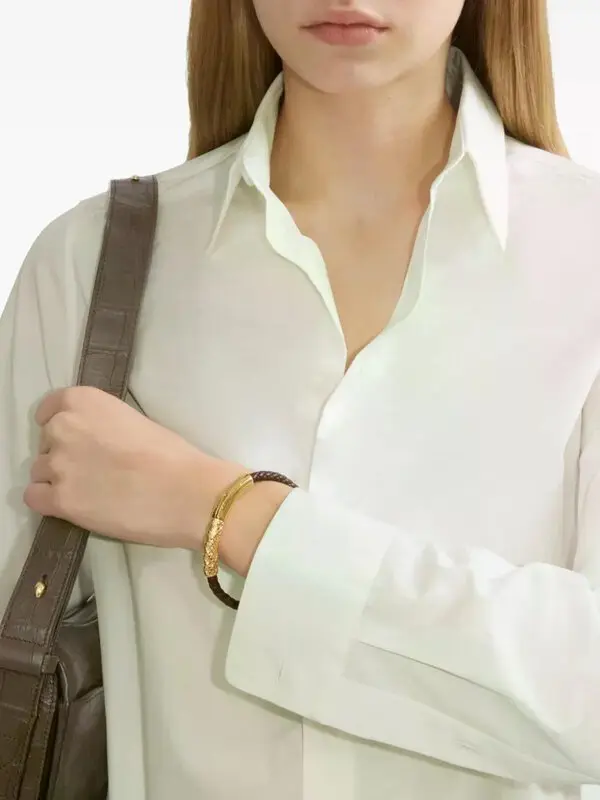 Burberry Check Leather Bracelet With Gold-plated Brass - Brown