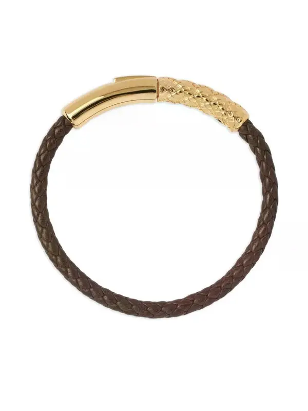 Burberry Check Leather Bracelet With Gold-plated Brass - Brown