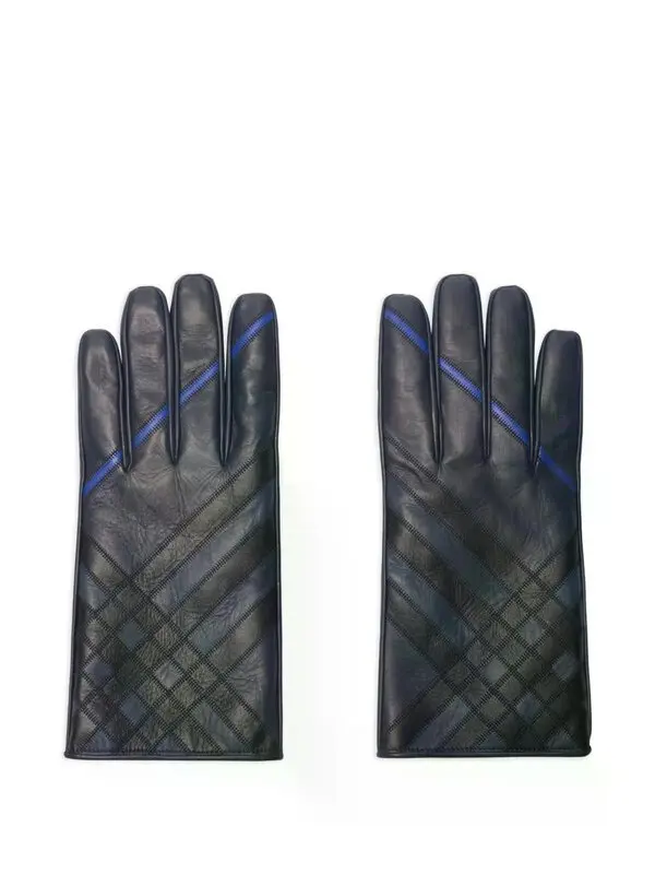 Burberry Check Pattern Leather Gloves - Blue