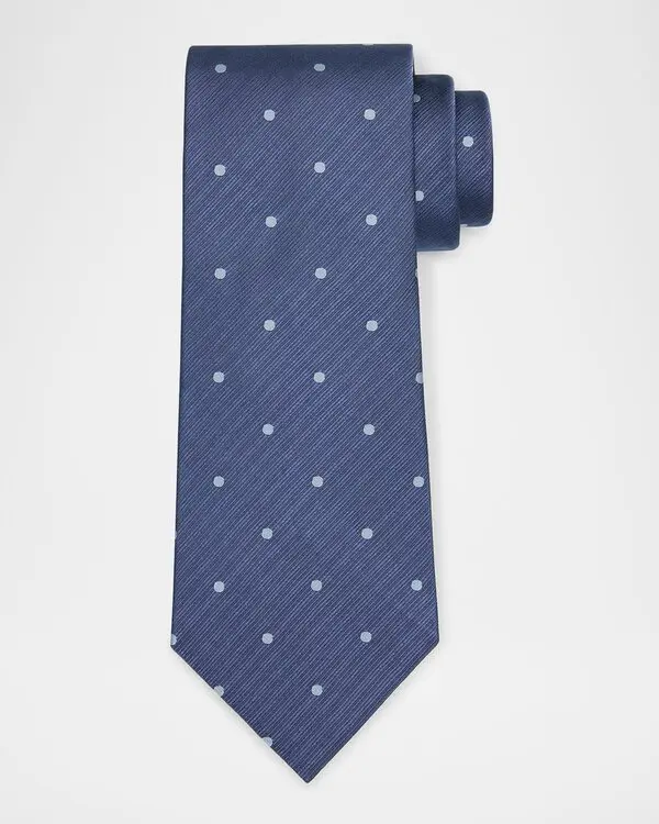 TOM FORD Polka Dot Textured Stripe Silk Tie - Denim