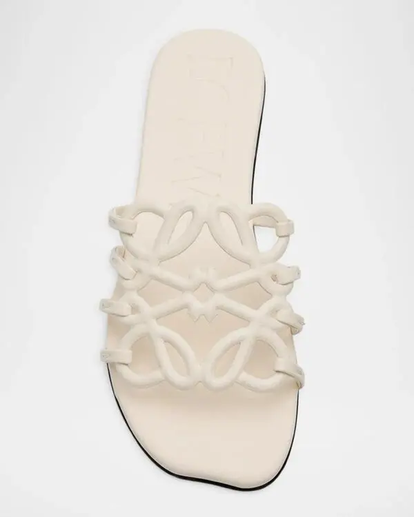 Loewe Petal Leather Anagram Slide Sandals - Anthurium White
