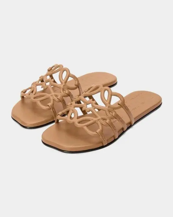 Loewe Petal Leather Anagram Slide Sandals - Camel