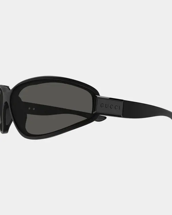Gucci Rectangular Acetate Wrap Sunglasses - Black