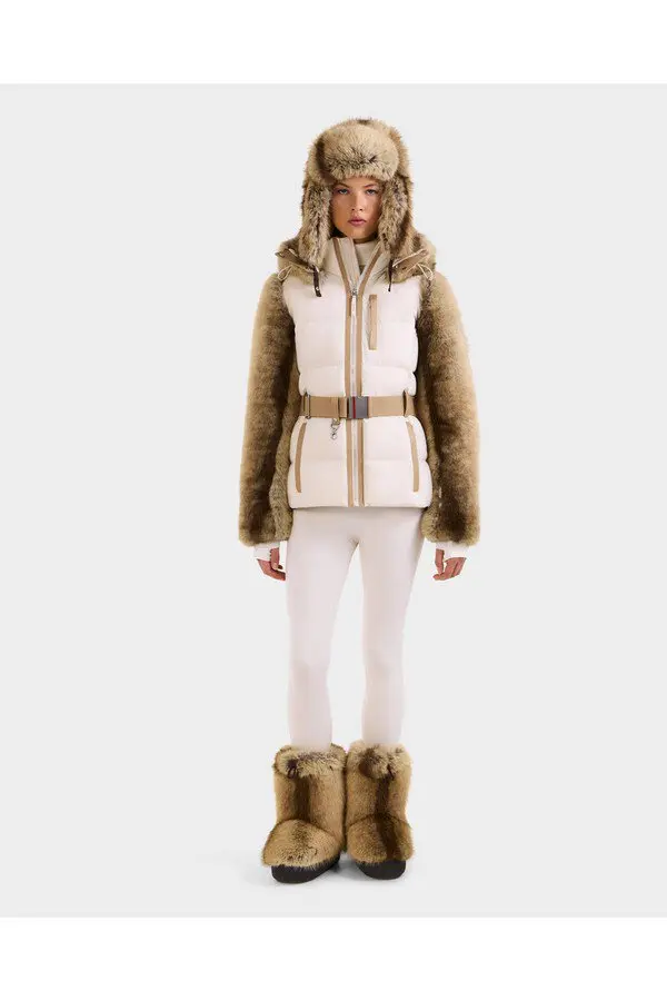 Rudsak Down Ski Jacket With Faux-fur Sleeves - Brown