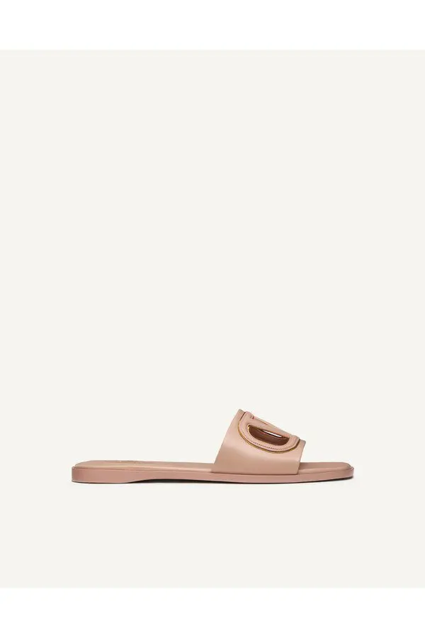 Valentino Garavani Vlogo Cut-out Calfskin Slide Sandal - Natural