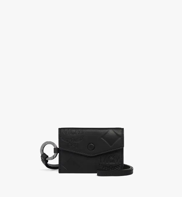 Mcm Aren Lanyard Id Wallet In Maxi Monogram Leather - Black