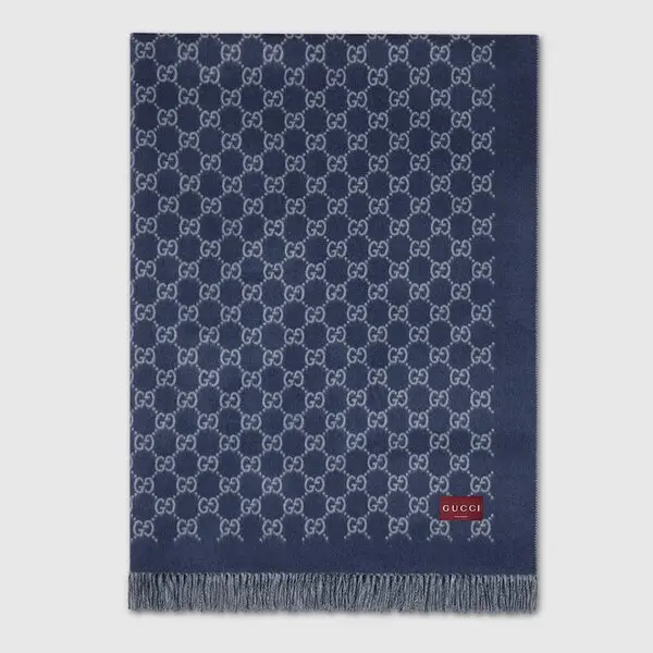 Gucci Reversible Gg Wool Cashmere Blanket - Blue