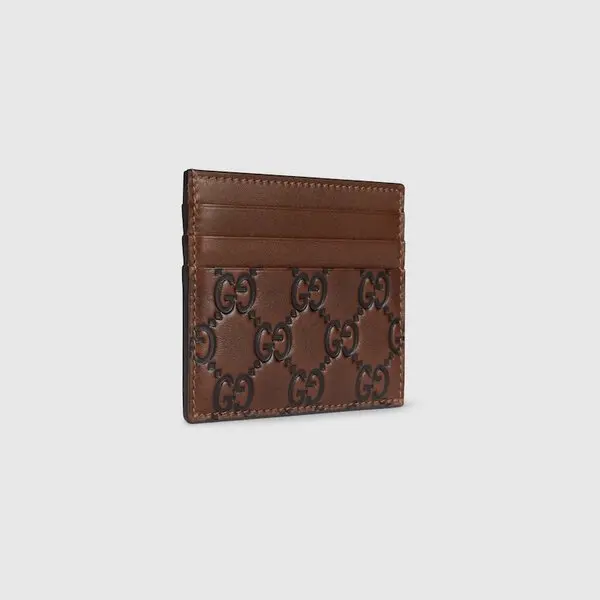 Gucci Gg Emblem Card Case Leather - Brown