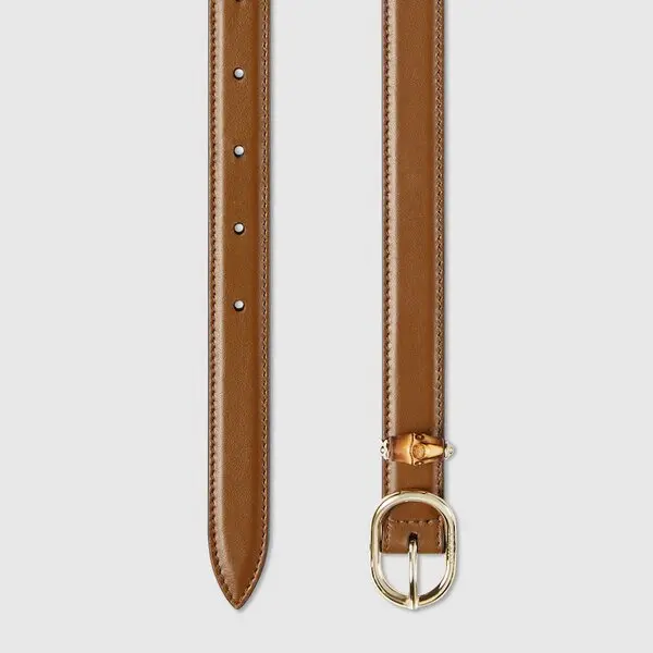 Gucci Thin Leather Belt With Oval Buckle - Brown | Editorialist display picture 1