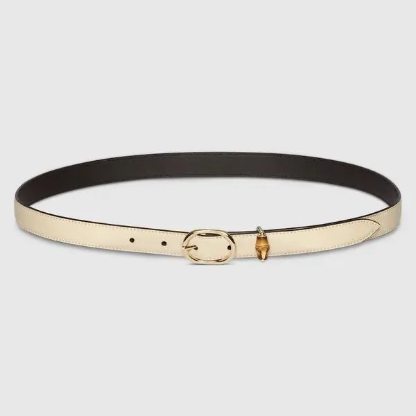 Gucci Thin Belt With Oval Buckle - Beige