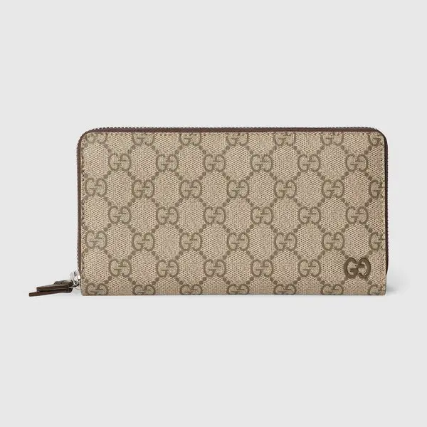 Gucci Brown Interior Gg Zip Around Wallet - Beige
