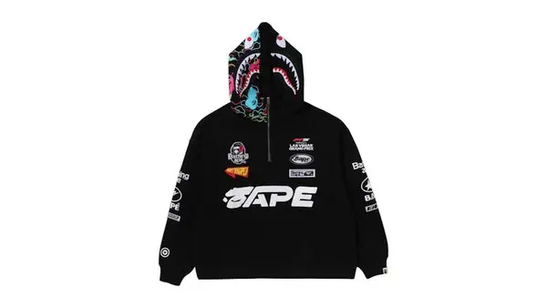 A BATHING APE X F1lv Multi Logo Shark Half Zip Relaxed Fit Hoodie
