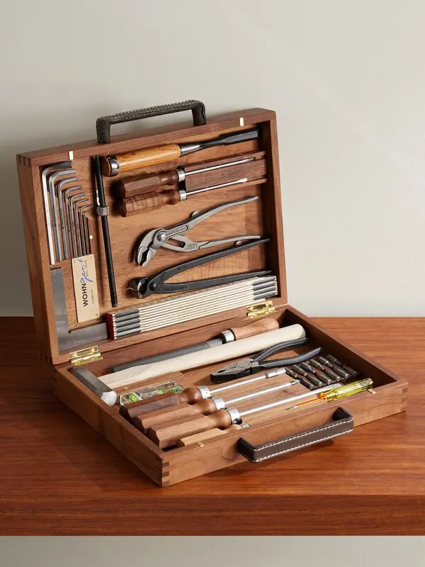 WOHNGEIST Swiss Leather-trimmed Wooden Toolkit - Brown