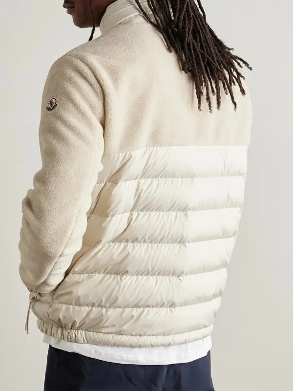 Moncler Panelled Fleece And Quilted Shell Down Jacket - Neutrals