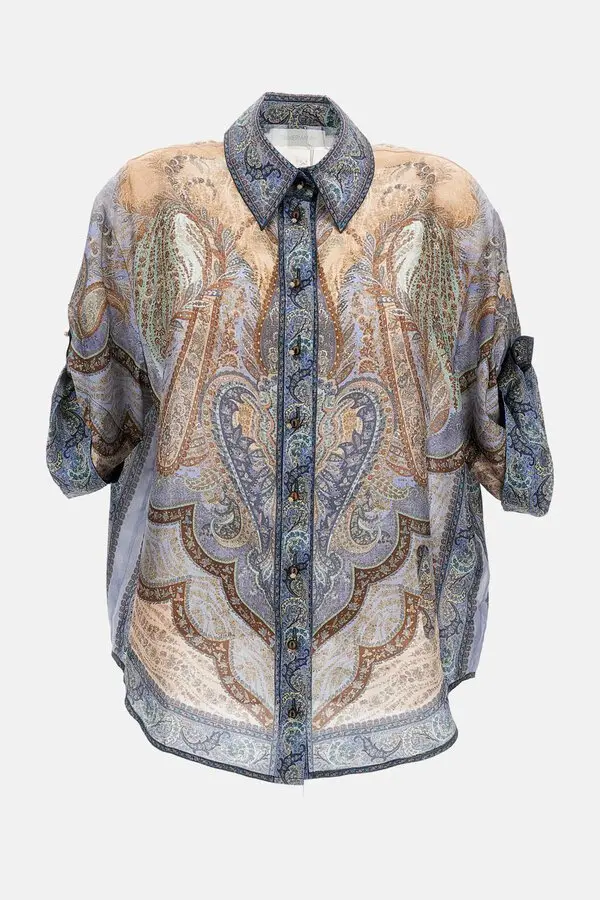 Zimmermann Wanderlust Short-sleeve Silk Shirt - Multicolor