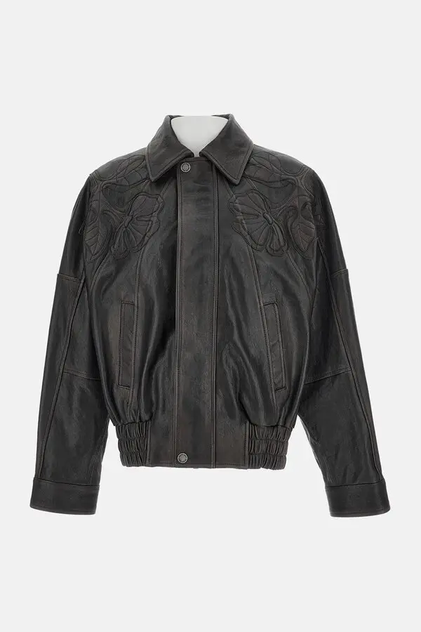 GOLDEN GOOSE Nappa Leather Jacket With Floral Embroidery - Multicolor