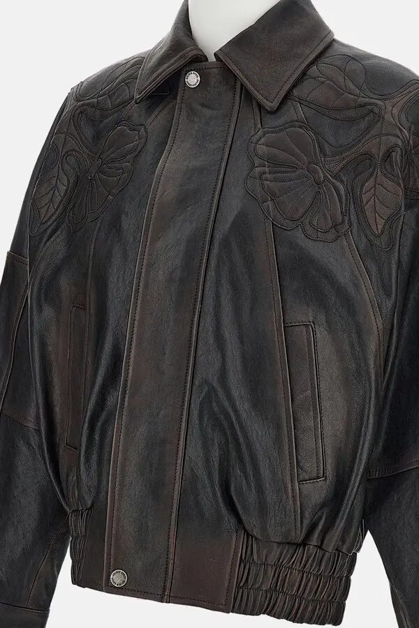 GOLDEN GOOSE Nappa Leather Jacket With Floral Embroidery - Multicolor