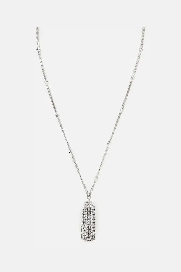 Rabanne Necklace With Strass Pendant - Silver