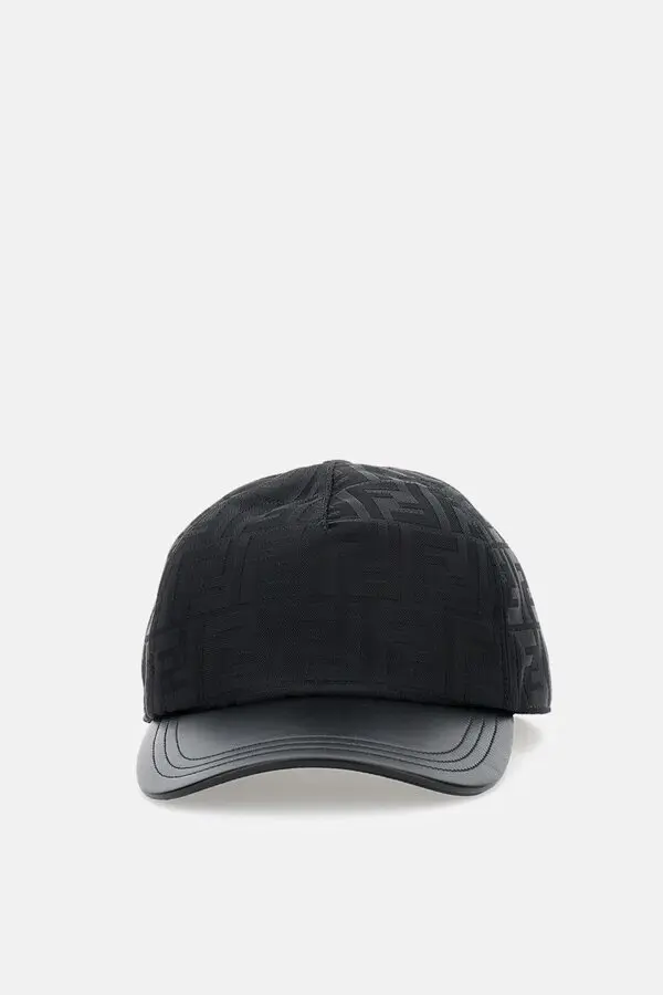 Fendi Ff Motif Cotton And Leather Visor Cap - Black