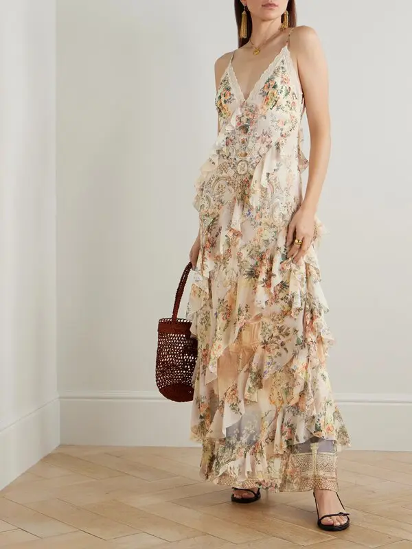 chinese dress ladies The Adorned In Alexandria Lace Splice Bias Long Dress