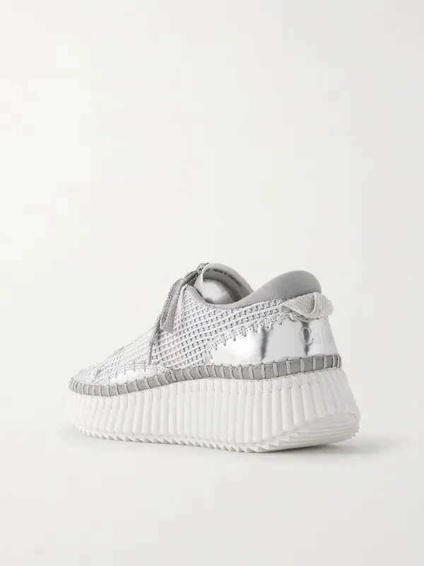 Chloé Nama Metallic Leather-trimmed Mesh Sneakers