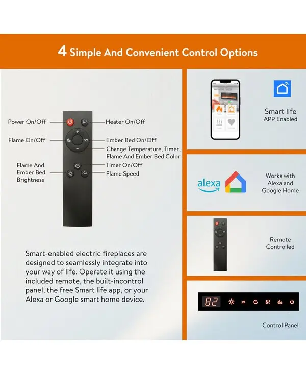 FLYNAMA Smart 50" Wifi-enabled Electric Fireplace Heater