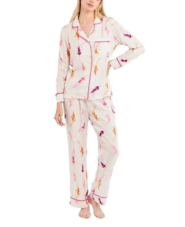 KATIE KIME Bluebird Day Long Sleeve Pajama Pants Set - Orange Pink