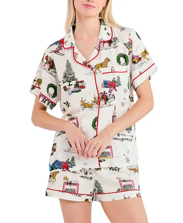 KATIE KIME Holiday Toile Pajama Shorts Set - Multi