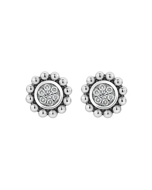 Lagos Sterling Silver Caviar Spark Diamond Stud Earrings - White/silver