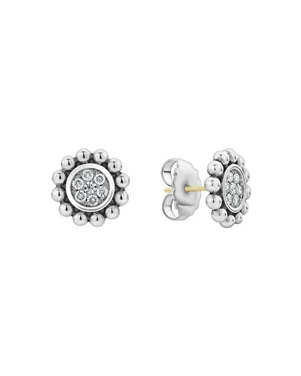 Lagos Sterling Silver Caviar Spark Diamond Stud Earrings