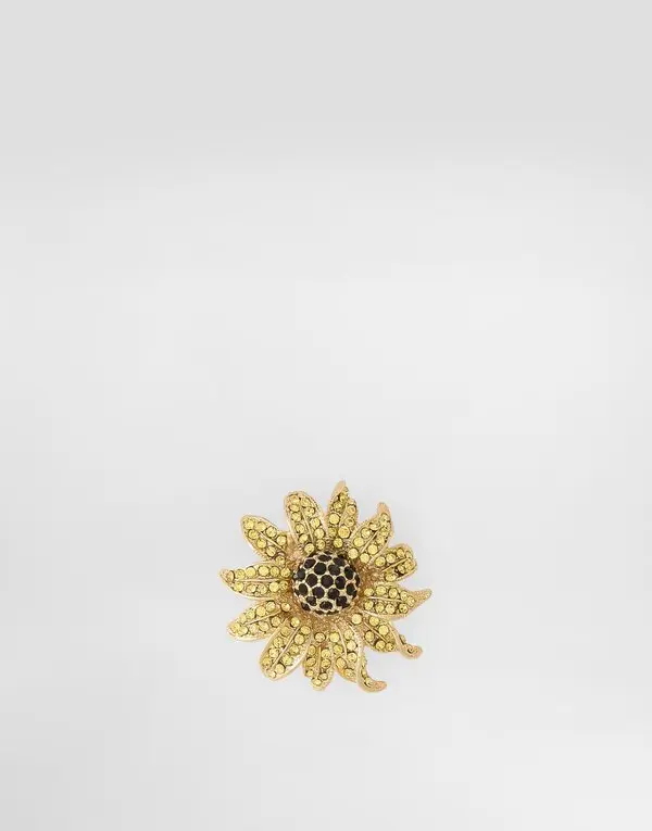 Dolce & Gabbana Sartoria Floral Brooch With Rhinestones - Gold